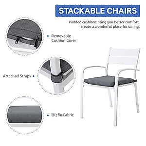 Soleil Jardin Outdoor Aluminum 4-Piece Patio Dining Chairs with Cushions, Stackable Bistro Chairs for Balcony, Garden, Backyard, White Finish & Grey Cushion