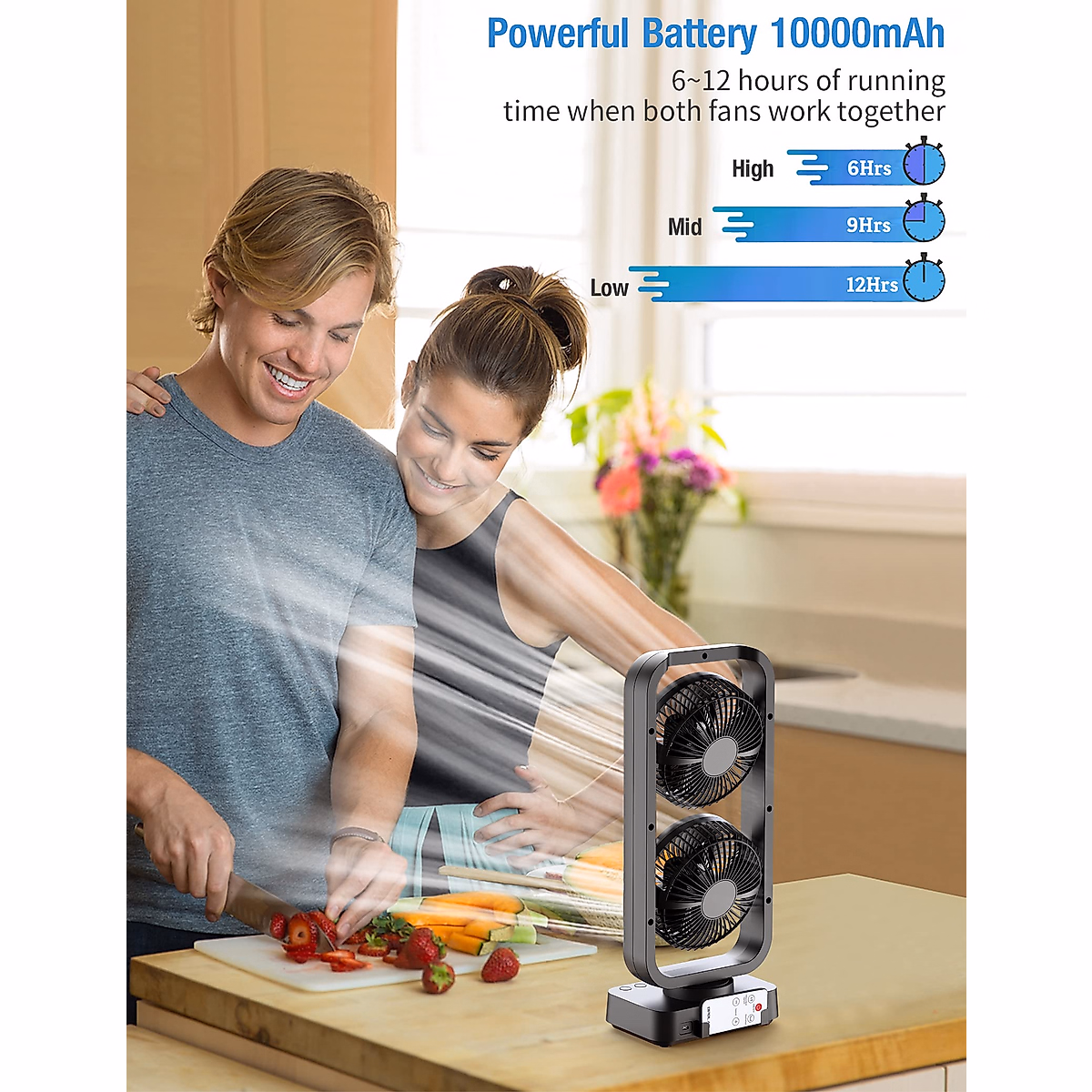 10000mAh Battery Operated Fan, 16 Inch Table Fan with Remote, Oscillation Tower Fan Portable Rechargeable, Desk Fans Small Quiet, 270° Oscillation, 3-Speeds for Camping Travel Outdoor Bedroom Office