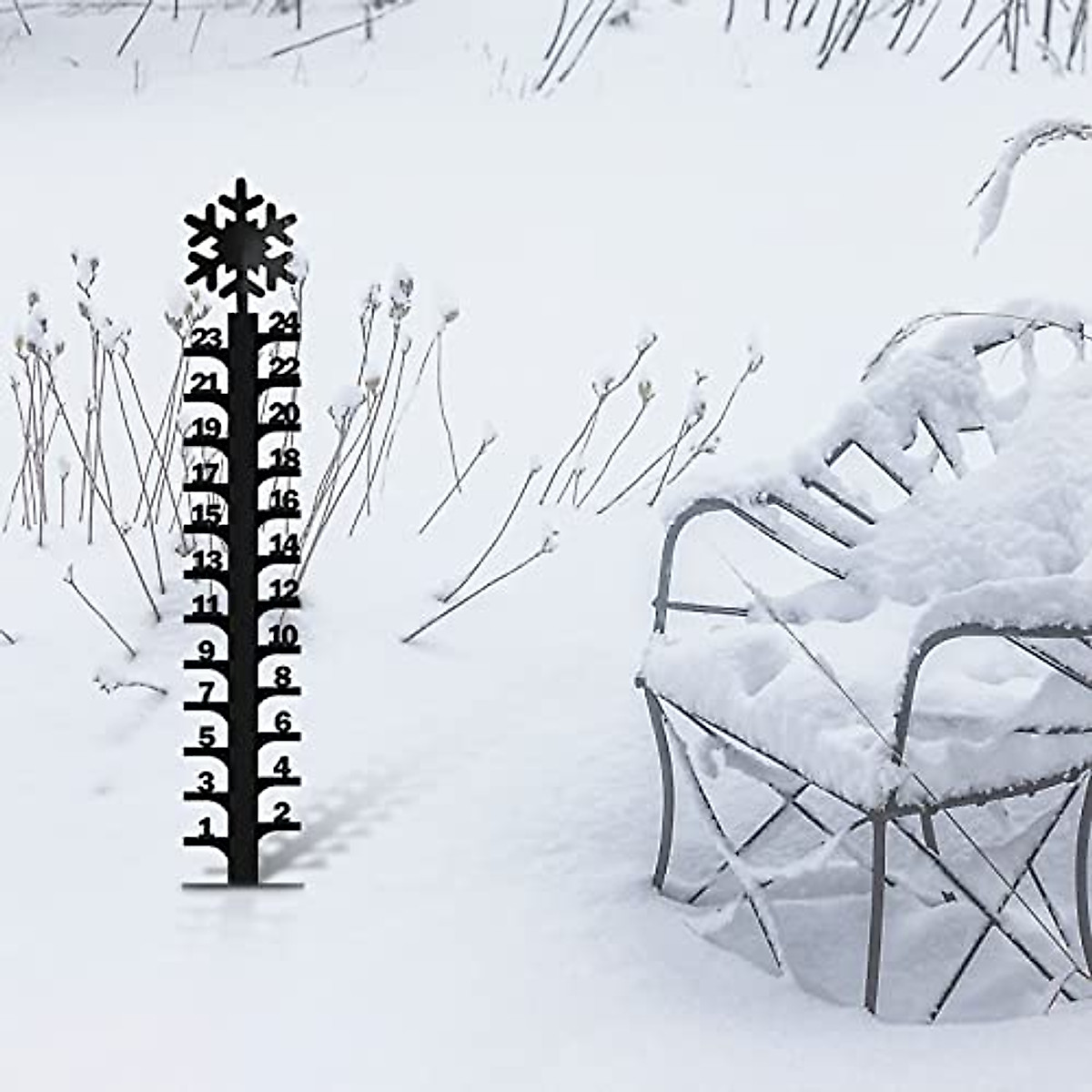 Racsoh Snow Gauge Outdoor - 24 Inch Snow Measuring Device, Iron Art Snow Gauge Handmade Metal Snow Measuring Stick Snowfall Snowflake Gauge for Yard Garden Lawn Christmas Decor (A-Snowflake)