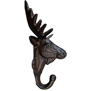 Coat Hat Hooks, 6.5" Cast Iron Moose Head Vintage Antique Style Hangers Set of 4