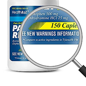 HealthA2Z® Extra Strength Pain Relief PM | 150 Caplets | Acetaminophen 500mg | Diphenhydramine 25mg | Pain Reliever & Nighttime Sleep Aid | Non-Habit Forming | Compare to Tylenol PM Active Ingredient