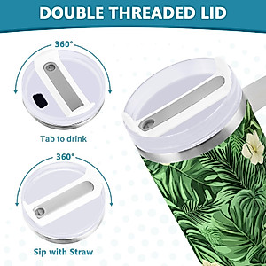 Slewiaeky Tumbler with Handle 40 oz Plant Palm Leaf Vintage Travel Mug with Lid and Straw Hibiscus Stainless Steel Vacuum Insulated Water Bottle Cup for Iced Tea Coffee Cold Beverages Cup Holder Frie