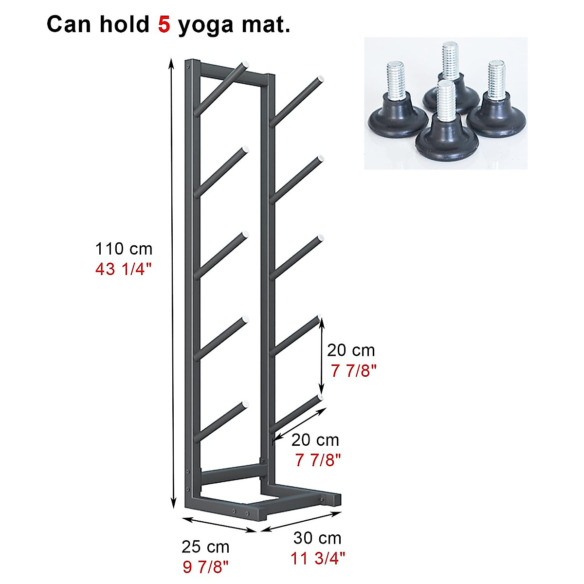 Yoga Mat Holder Floor Storage Yoga Mat Rack Organizer, Double Sided 5-Tier Workout Equipment Storage Holder with Accessories, Mobility Display Shelf, Holds 5-10 (Size : Capacity 5)