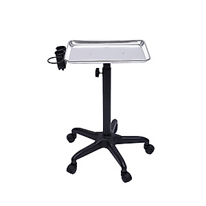 HuaShuani Salon Tray, Aluminum Salon Hair Tattoo Mobile Tray, Hair Tattoo Equipment Storage Tool Cart, Mobile Beauty Trolley, Height Adjustable, Silent Wheel (Silver)