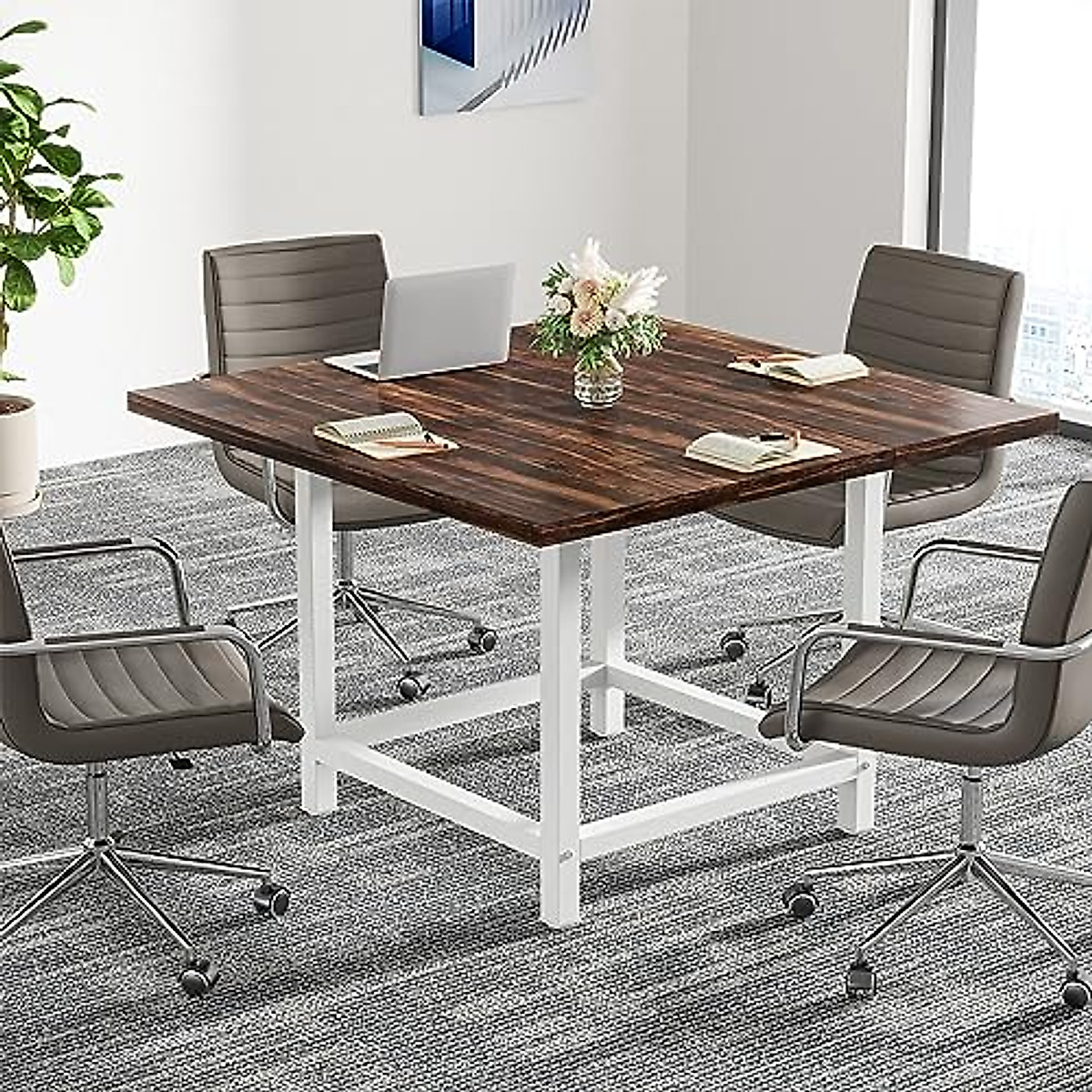 LITTLE TREE 39.5 Inches Small Conference Room Table for 4 People,Oak&Whtie