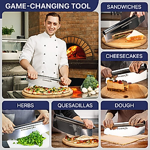 18" Pizza Cutter Rocker Blade by KitchenStar - Sharp Stainless Steel Slicer Knife w Protective Cover, Dishwasher Safe Pizza Oven Accessories, Silver