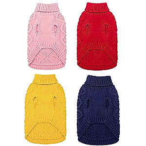Dog Sweater - Classic Turtleneck Knitted Cable Knit Dog Jumper Coat, Warm Pet Winter Clothes Outfits for Pet Dogs Cats Puppy Kitty in Cold Season