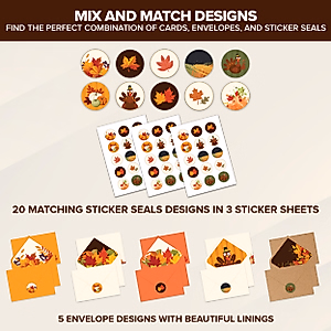 Decorably 40 Pack Foiled & Glittery Happy Thanksgiving Cards with Envelopes & Stickers - 10 Designs with Printed Message Inside Thanksgiving Greeting Cards with Envelopes, 4x6in Thanksgiving Cards Pack