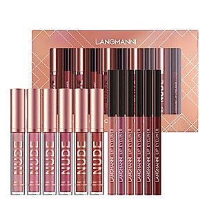 DEROL Lip Plumper Set,Natural Lip Plumper and Lip Care Serum,Lip Enhancer for Fuller,12Pcs Matte Liquid Lipstick + LipLiner Pens Set, Matte liquid Long-Lasting Wear Non-Stick Cup Waterproof Lip Gloss