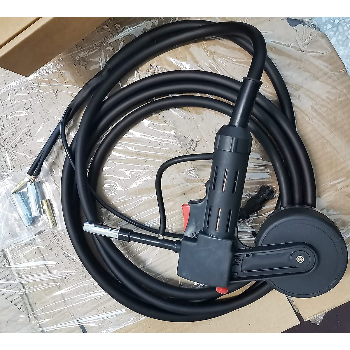 PreAsion 200Amp Aluminum Spool Gun Mig Torch Welding Gun 16.4ft Cables Fit Miller210 Spoolmate 3035 for Aluminum Stainless Steel copper Iron with1.1LB 0.8MM Welding Wire 20 Contact Tips