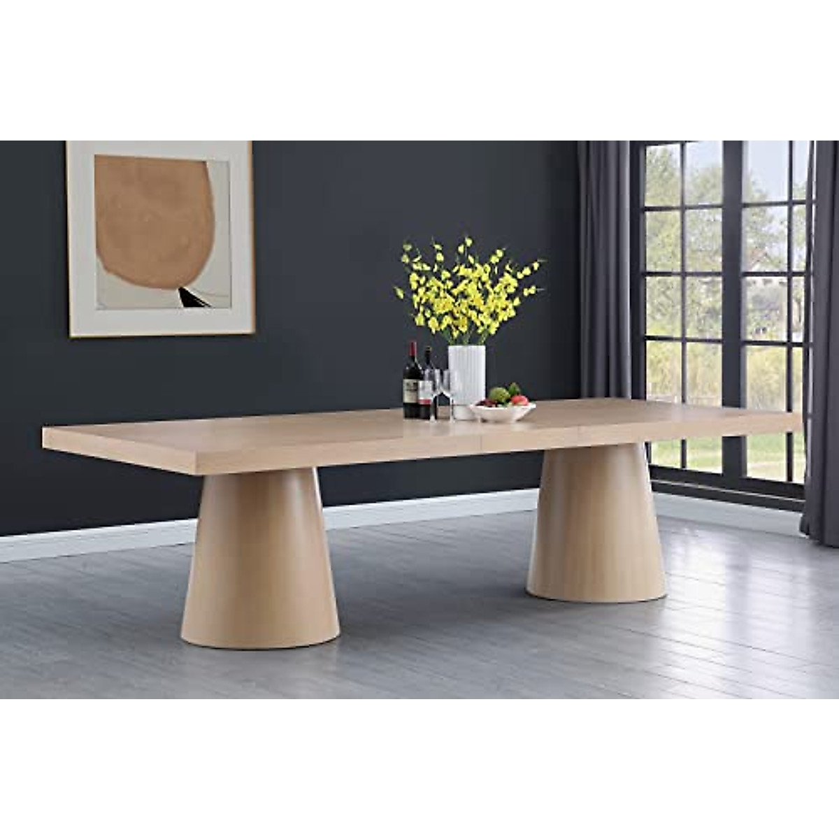 Meridian Furniture 502Oak-T Tavolo Collection Modern | Contemporary Dining Table, Rich Natural Oak Finish, MDF With Natural Oak Veneer, 2 Table Leaves Included, 95" / 113.5" / 132" W x 47.5" D x 31" H