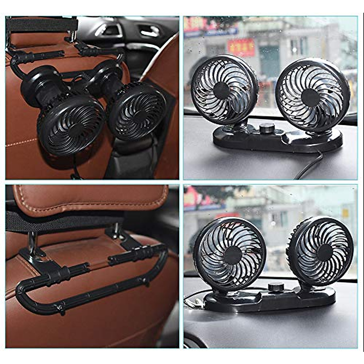 HITOPTY 12V Car Fan, 360 Degree Swivel 2 Speed Electric Backseat Fans for Auto SUV RV Vehicle Boat