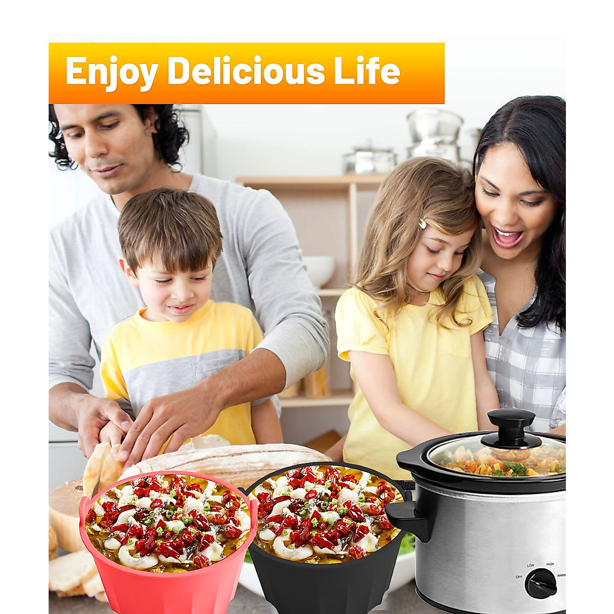 Slow Cooker Liners, 2pcs Reusable Round Cooking Liner Leak-proof Silicone Slow Cooker Liner fit 5-6 Quart Oval Slow Cooker