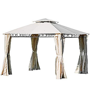 Freestanding Shelter Quality Double Tiered Grill Canopy, Outdoor BBQ Gazebo Tent with UV Protection, Beige 127" W