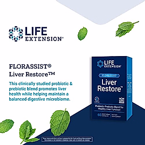 Life Extension FLORASSIST Liver Restore – Daily Probiotics & Prebiotics Supplement for Liver Enzyme Health Support and Detox – for Men & Women - Gluten-Free, Non-GMO, Vegetarian – 60 Capsules
