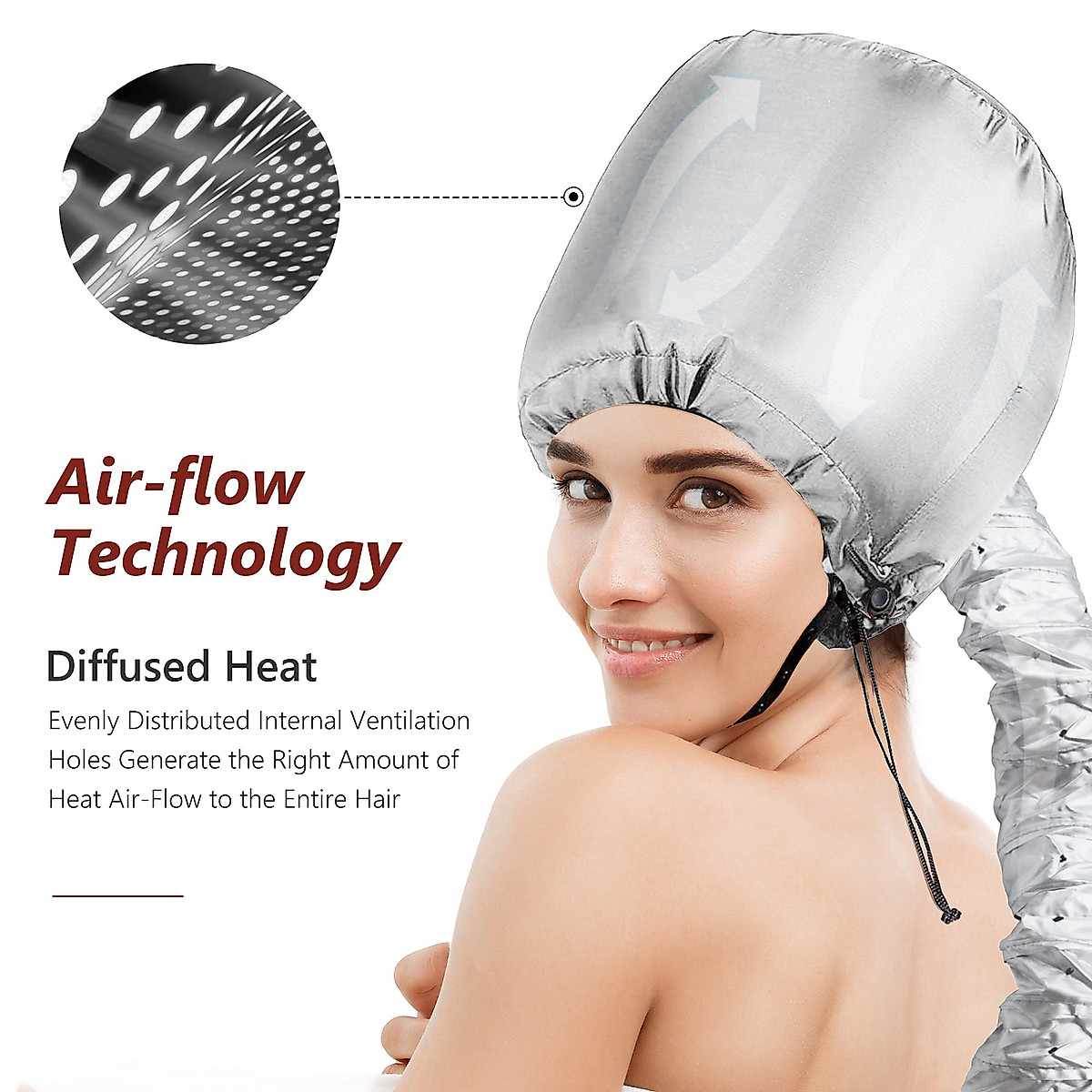 Portable Hair Dryer Bonnet Attachment for Hair Styling, Hair Color, Hair Condition and More - Silver