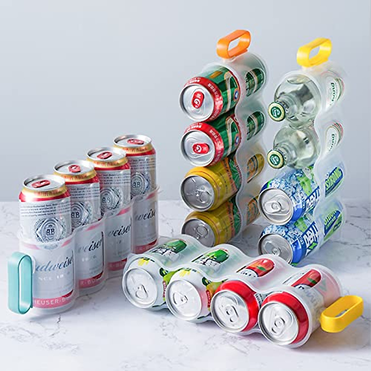 Lovee Tux 3Pcs Pop Soda Can Beverage Holder,4 Section Refrigerator Organizer Bins with Handle,Portable Freezer Drink Dispenser Holder for Freezer Kitchen Countertops