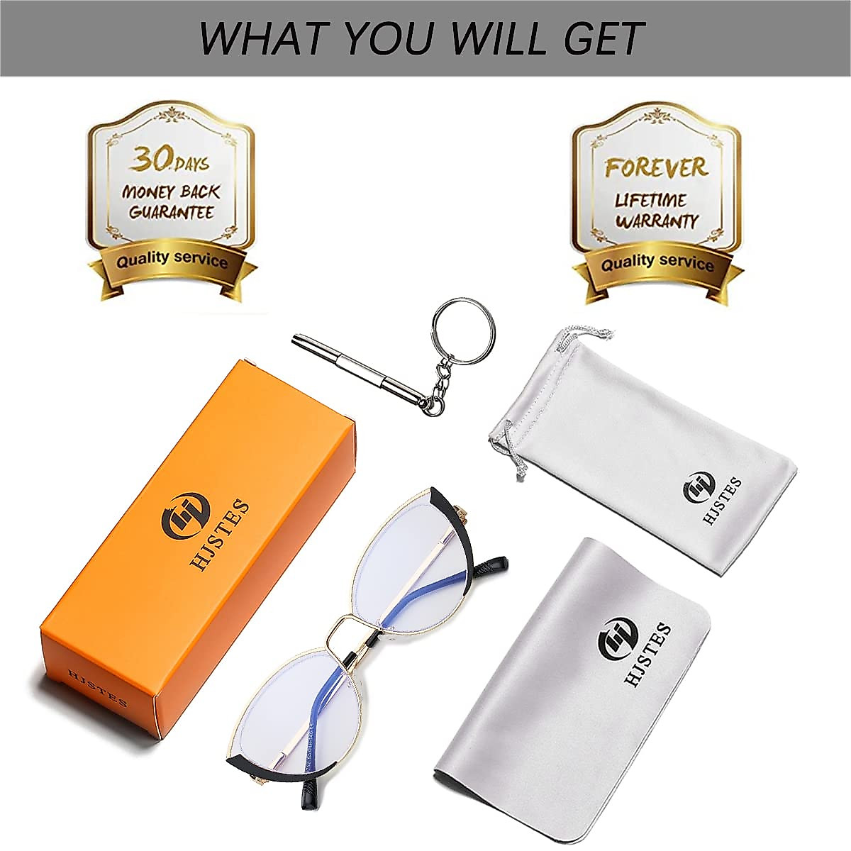 HJSTES Blue Light Blocking Glasses Women Trendy Cat Eye Metal Frame Computer Reading Eyewear(Black)