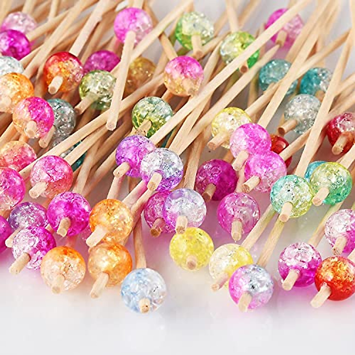 ALINK 100-Pack Cocktail Picks, Colorful Pearl Fancy Toothpicks for Appetizers, Wooden Food Picks Skewers for Food, Drinks, Fruits Party, Charcuterie Accessories - 4.72 inch