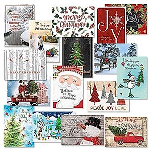 Classic Christmas Card Assortments - Holiday Greeting Cards, Set of 32, Large 5" x 7", Sentiments Inside, Envelopes Included