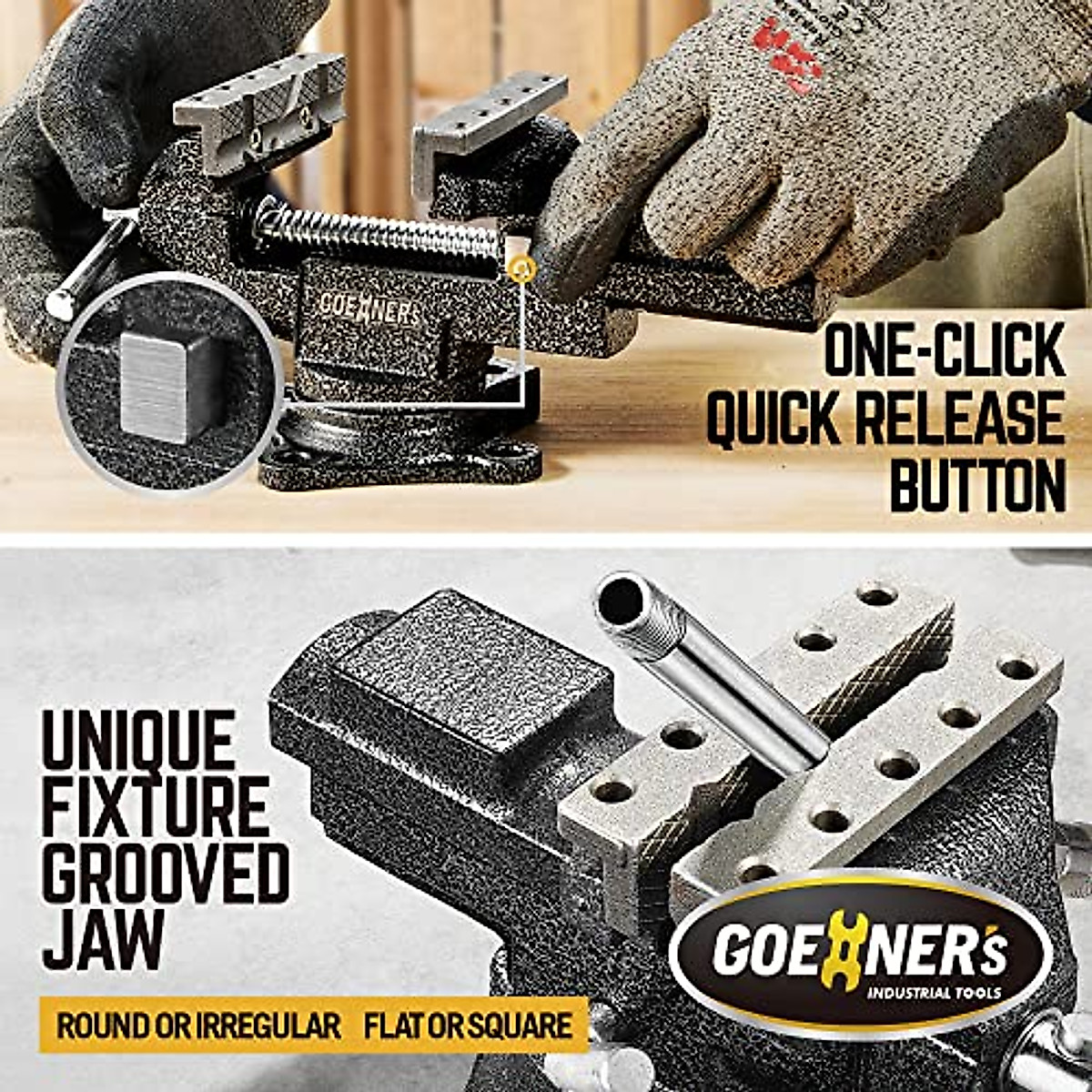 Dual-Purpose Bench Vise 3.3" Universal with Multifunctional jaw, 360° Swivel Clamps on Vise, Multi-functional Combined Vise with Quick Adjustment, Movable Home Vice for Woodworking