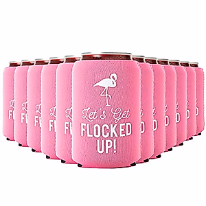 Let's Get Flocked UP!, Set of 12 Pink and White Can Coolers Cups, Flamingo Can Coolers Perfect Flamingo Party Supplies, Final Flamingle Bachelorette Party, and Bridal Showers