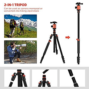 GEEKOTO 77’’ Tripod, Camera Tripod for DSLR, Compact Aluminum Tripod with 360 Degree Ball Head and 8kgs Load for Travel and Work