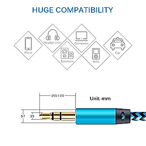 AUX Cord for Car, 6 Pack 3.5mm Auxiliary Audio Cable, Braided Stereo AUX Chords Compatible Headphone Car, iPhone, iPod, iPad, Samsung Galaxy, HTC, LG, Google Pixel, Tablet & More