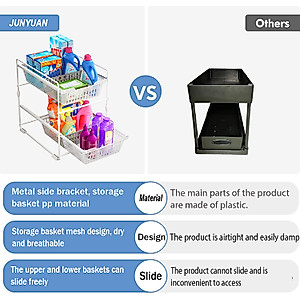Under Sink Organizers and Storage,Bathroom Counter Organizer Shelf,2 Tier Pull Out Cabinet Organizer Baskets with Dividers,White