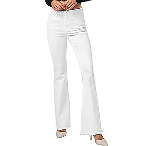 ONESO Flare Jeans for Women High Waist Raw Hem Bell Bottom Denim Pants White Jeans