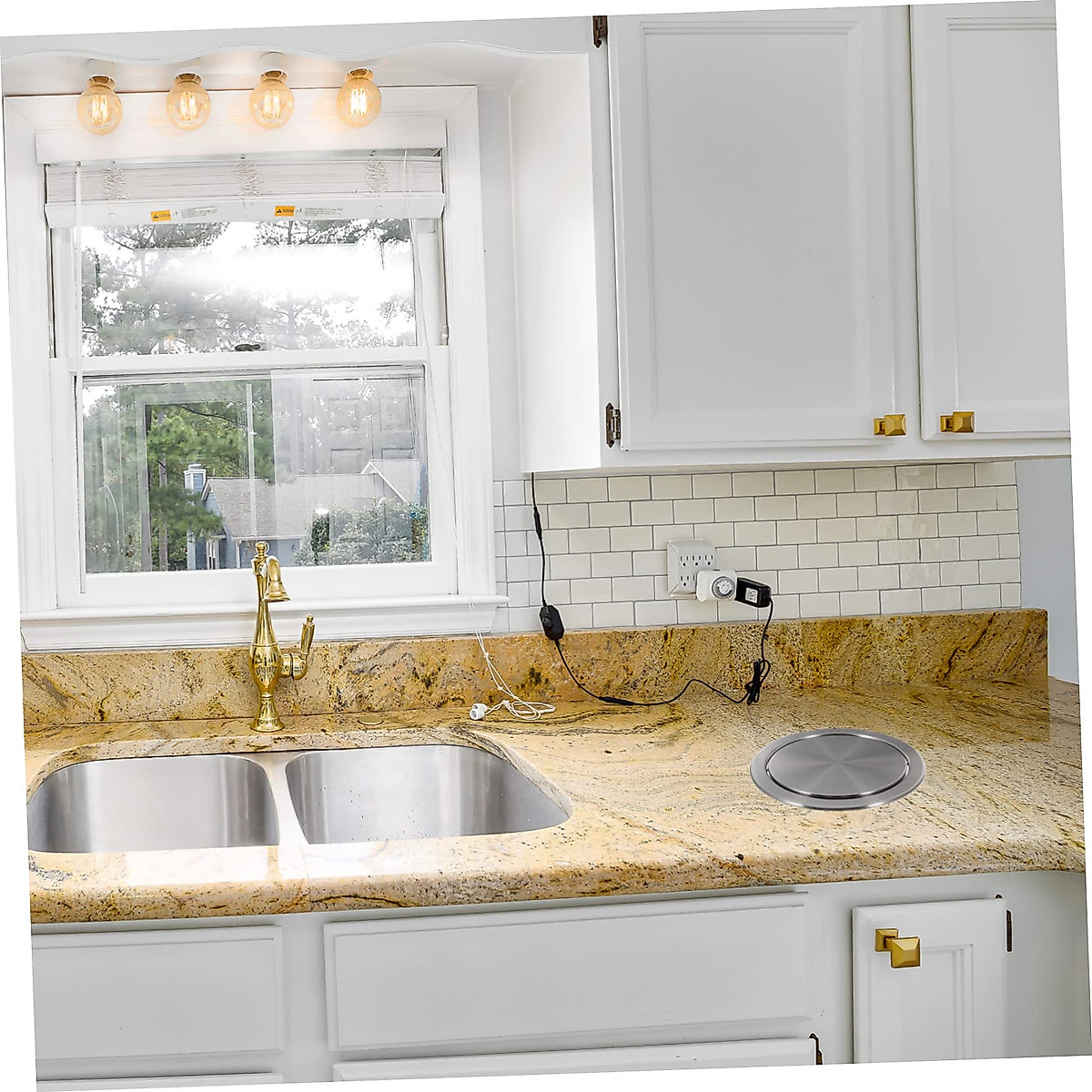 Hohopeti Flush Trash can Cover 8 inch Wide Trash can Kitchen Garbage can Garbage bin auto Trash can Metal Trash bin Recessed Counter Top Cover 430 Stainless Steel Wastebasket Clamshell Mini