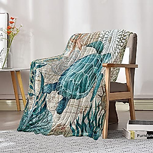 SODIKA Flannel Fleece Bed Blankets Lightweight Cozy Throw Blanket for Couch Sofa Bedroom Adults Kids,Sea Turtle Ocean Animal Landscape 39x49 inch