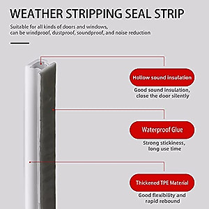 GANGDISE White Door Weather Stripping, Waterproof Self-adhisive Rubber Seal Strip for Doors and Windows Soundproof Insulation 19.68 Feet