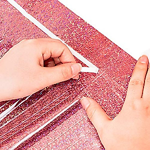 BRAVESHINE Rose Gold Glitter Tinsel Foil Fringe Curtains - 2Pcs 3.2x8.2ft Metallic Holiday Photo Booth Backdrop Party Supplies for Birthday Valentines Day Wedding Bridal Shower Bachelorette Engagement
