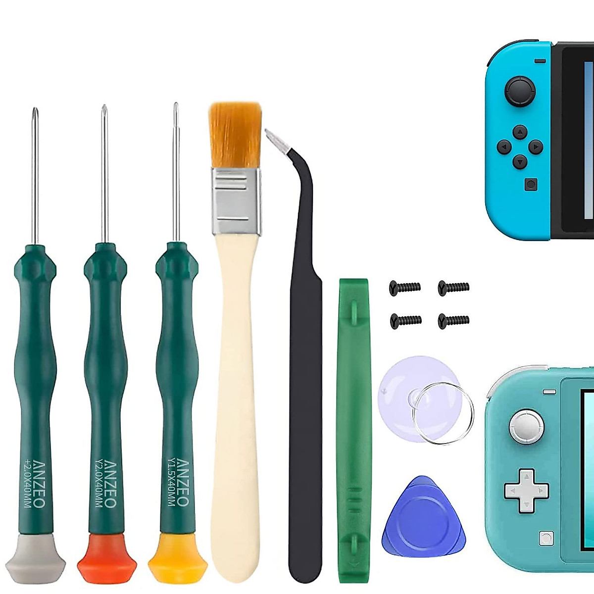 Triwing Screwdriver for Switch, Professional Repair Tool Kit for Joy-con Joystick Replacement with Tweezers, Opening Pry Bar & Suction Cup