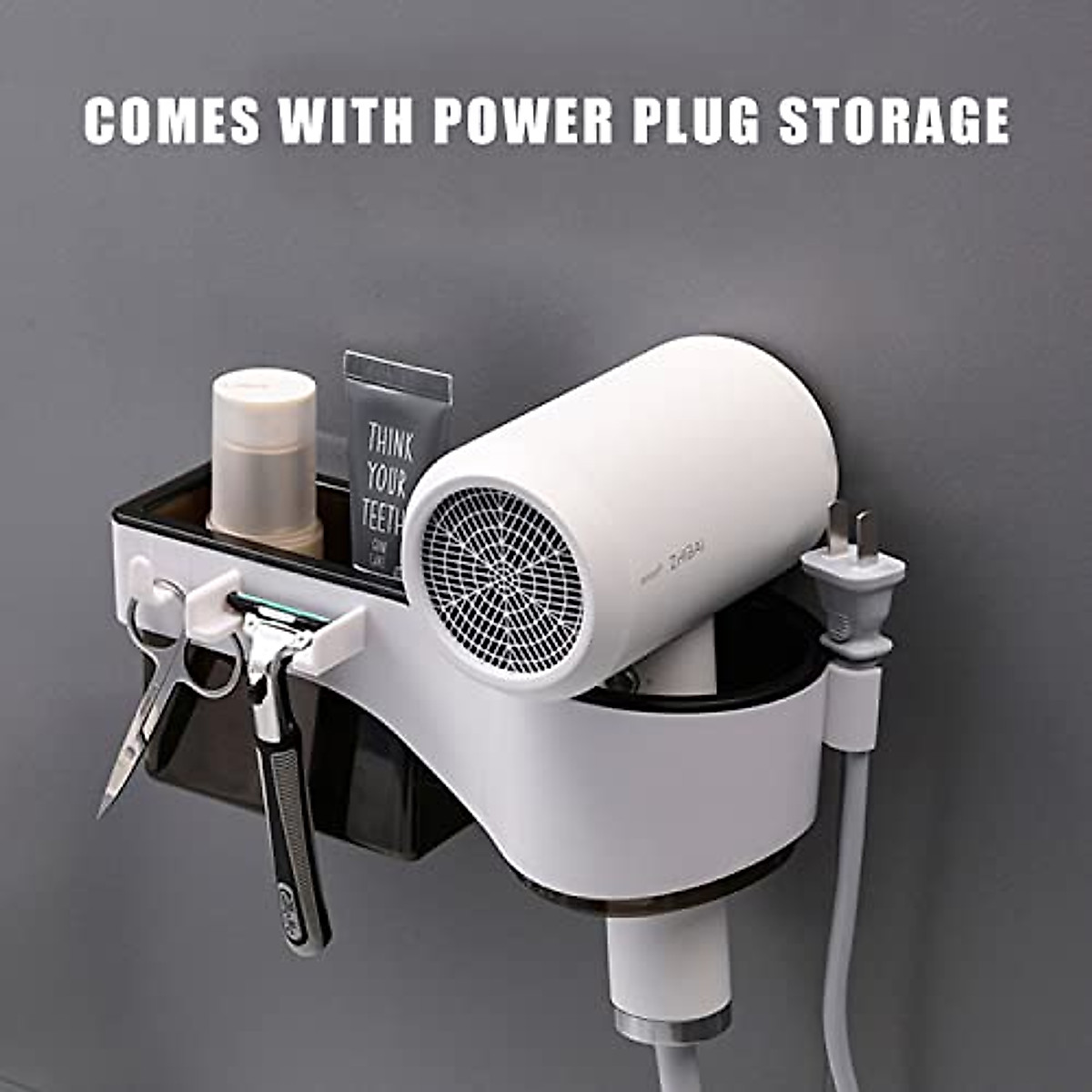 DREAMBOAT Hair Tool Organizer Wall Mount No Drilling Wall Mount Hair Dryer Holder Acrylic,Hair Organizer Storage Comb Bathroom Organizer Black