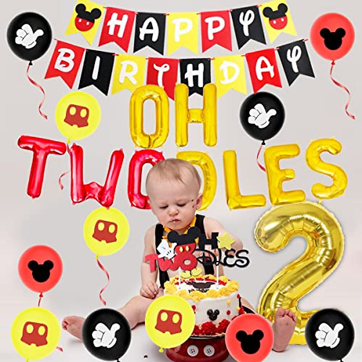 Cartoon Mouse 2nd Birthday Party Supplies Oh Twodles Party Decorations Cake Topper Balloon Happy Birthday Banner Felt Garland