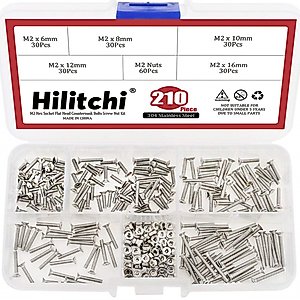 Hilitchi 210-Piece Metric M2 Hex Socket Flat Head Countersunk Bolts Screw Nut Assortment Kit - 304 Stainless Steel