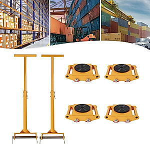 4PCS Machine Skates with 2 Handles, 6T Heavy Duty Machinery Skate Dolly 13200lbs Machinery Mover Skate Machinery Moving Skate for Industrial Moving Equipment, Yellow