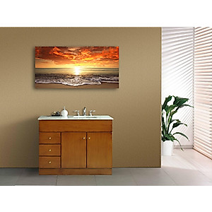 Baisuart S0162 Canvas Prints Wall Art Sunset Ocean Beach Pictures Photo Paintings for Living Room Bedroom Home Decorations Stretched and Framed Seascape Waves Landscape Giclee Artwork 30x60inch