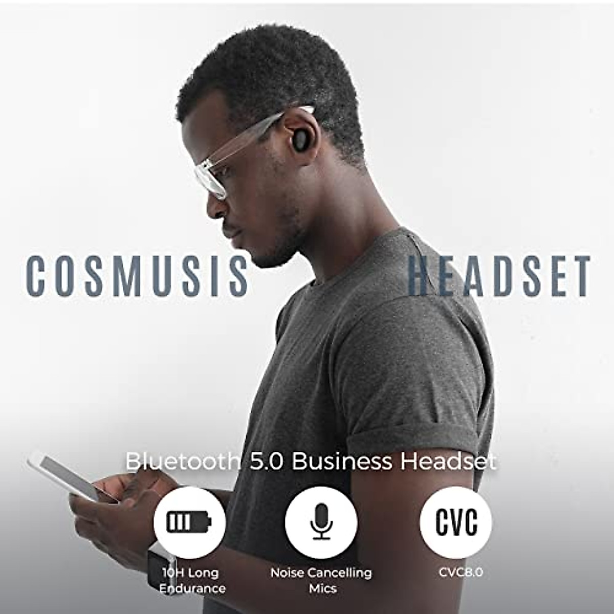 Bluetooth Earpiece, Bluetooth Headset 5.0 600Hrs Standby Time 10Hrs Handsfree Earpiece for Cell Phone CVC8.0 Noise Cancelling Mic for iPhone Android Trucker Driver, IPX4 Waterproof, Classic Black