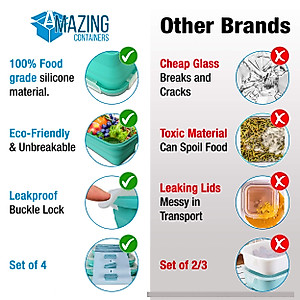 Collapsible Silicone Food Storage Container Set of 4 with Lids | Stackable - Space Saving | Microwaveable | Freezer, Dishwasher Safe| BPA Free|Collapsible Leftover or Meal Prep Lunch Box Containers