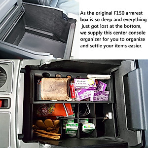 TACOBRO Center Console Organizer Dividers Compatible with 2015-2018 2019 2020 Ford F150 Accessories Black ABS Plastic Armrest Box Insert Secondary Storage, Full Console w/Bucket Seats ONLY