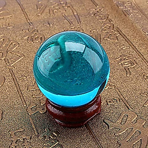 Zerodis Healing Crystal Natural Ball, Quartz Crystal Healing Ball Asian Rare Natural Royal Blue Sphere 40mm with Wood Stand Home Decor Gift