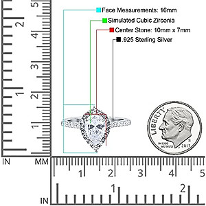 Blue Apple Co. Simulated Cubic Zirconia Size-5 Teardrop Pear Art Deco Engagement Wedding Bridal Ring Round CZ 925 Sterling Silver
