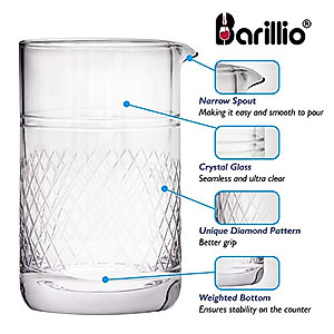 Barillio 20 Oz Crystal Cocktail Mixing Glass Set | Seamless Mixing Pitcher for Stirred Cocktail with Weighted Bottom | Old Fashioned Kit for Bartenders