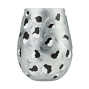 Enesco Designs by Lolita Snow Leopard Hand-Painted Artisan Stemless Wine Glass, 20 Ounce, Multicolor