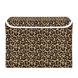 DOMIKING Fashion Leopards Large Storage Bin with Lid Collapsible Shelf Baskets Box with Handles Toys Organizer for Nursery Drawer Shelves Cabinet