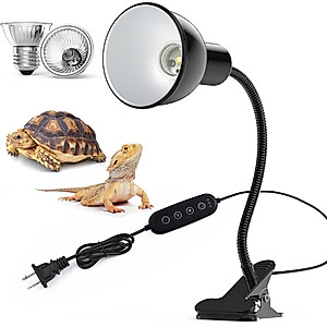 Makmzoon Reptile Heat Lamp, UVA UVB Turtle Light Bulb*2 Reptile Light Fixture with 360° Rotatable Hose and Timed Suitable for Turtle Reptile Plant (2 Pack 50w Bulb)
