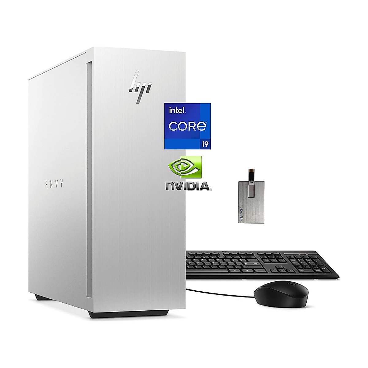 HP Envy Gaming Desktop, Intel Core i9-12900 Processor, 64GB DDR4 RAM, 2TB PCIe SSD + 2TB HDD, NVIDIA GeForce RTX 3070 8G DDR6, Win 11 Pro, White, 32GB Hotface USB Card